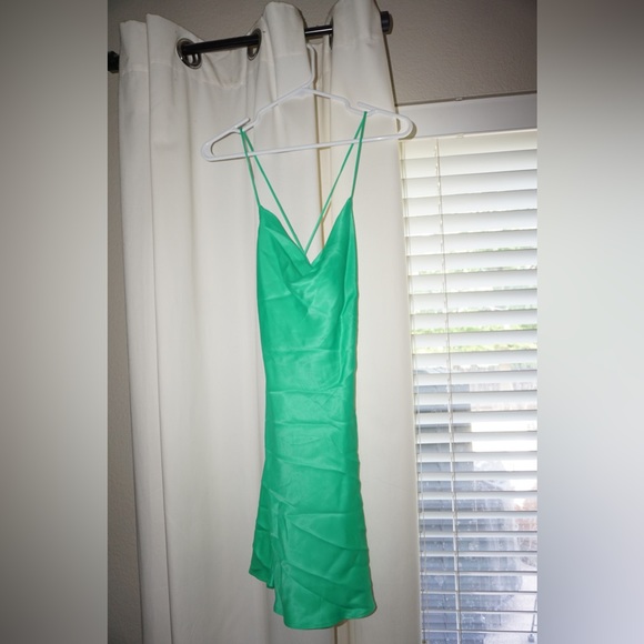 Zara | Dresses | Bright Green Slip Dress With Crisscross Back | Poshmark